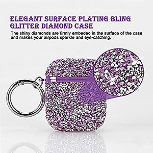 Superious Crystal Protective Compatible with AirPod 1 Case, AirPod 2 Case, Drop Proof Protection, Wireless Charging, Bling, Glitter, and a Keychain with a Cute Twist (Purple)