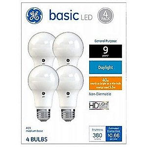 Ge Lighting 36992 5.5 Watt E26 A19 Frosted Daylight Led Non-Dimmable Light Bulbs 4 Count