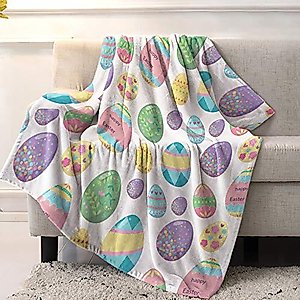 Super Soft Cozy Flannel Fleece Blanket Happy Easter Lightweight Comfy Throw Blanket for Bed/Couch/Sofa/Camping- Colorful Eggs 39 x 49 Inche