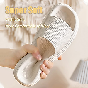 rosyclo Cloud Slides Slippers for Women and Men, Pillow Shower Bathroom Non-Slip Open Toe Super Soft Comfy Home House Cloud Cushion Slide Sandals for Indoor & Outdoor Shoes, Beige Tan