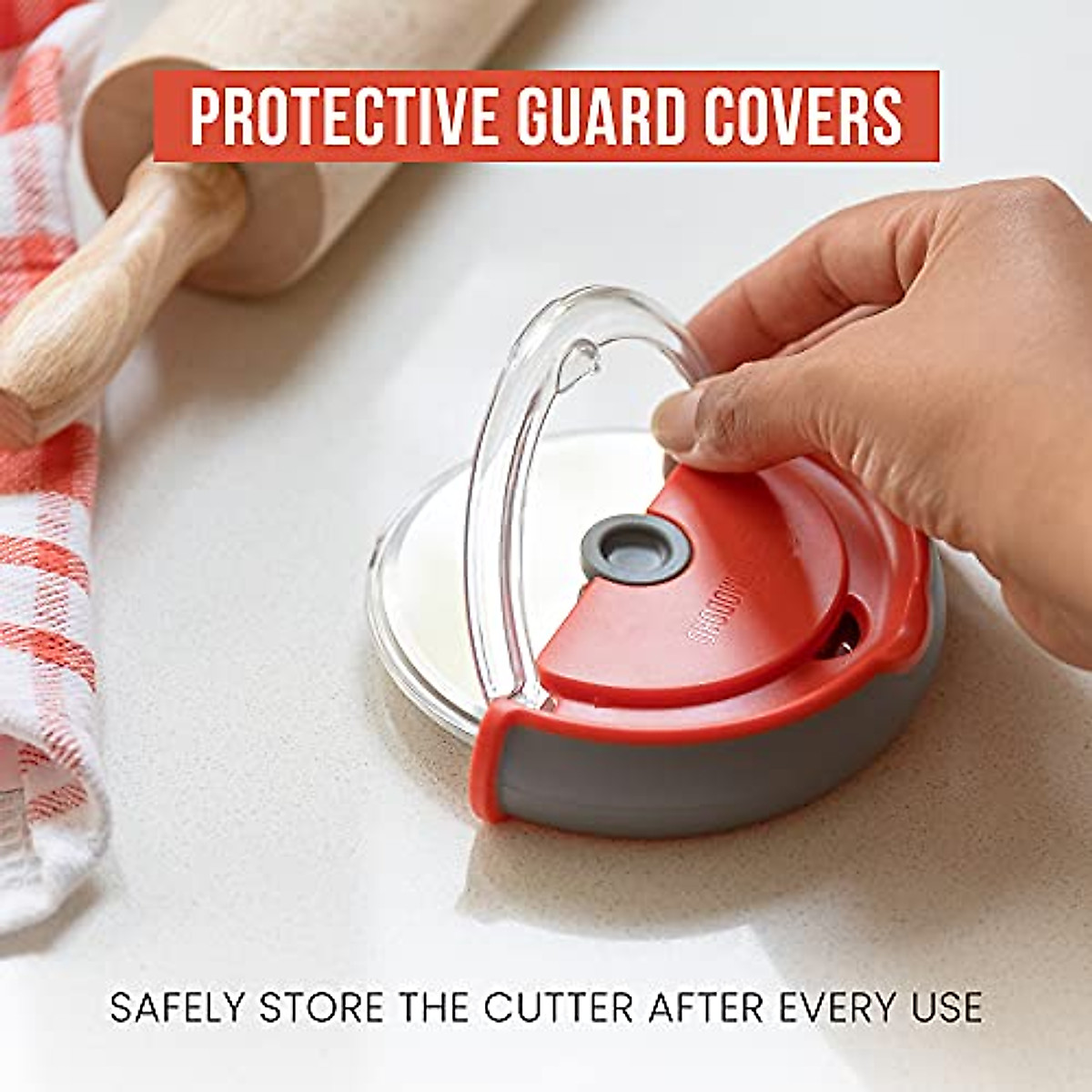 Chef Pomodoro Pizza Cutter Wheel with Protective Cover Blade Guard, Easy to Clean, 4-Inch Super Sharp Slicer, Stainless Steel Kitchen Gadget, Pizza Making Accessories (Orange)