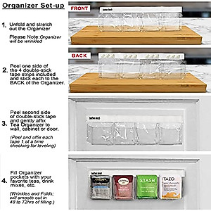 Clear Tea Bag Organizer Holds up to 52 Tea Bags, Tea Organizer Tea Box Alternative with 3M Strips for Storage Cabinet & Kitchen Pantry Doors, Drawer Organizer, Tea Bag Holder is 13.00 x 3.75 inches