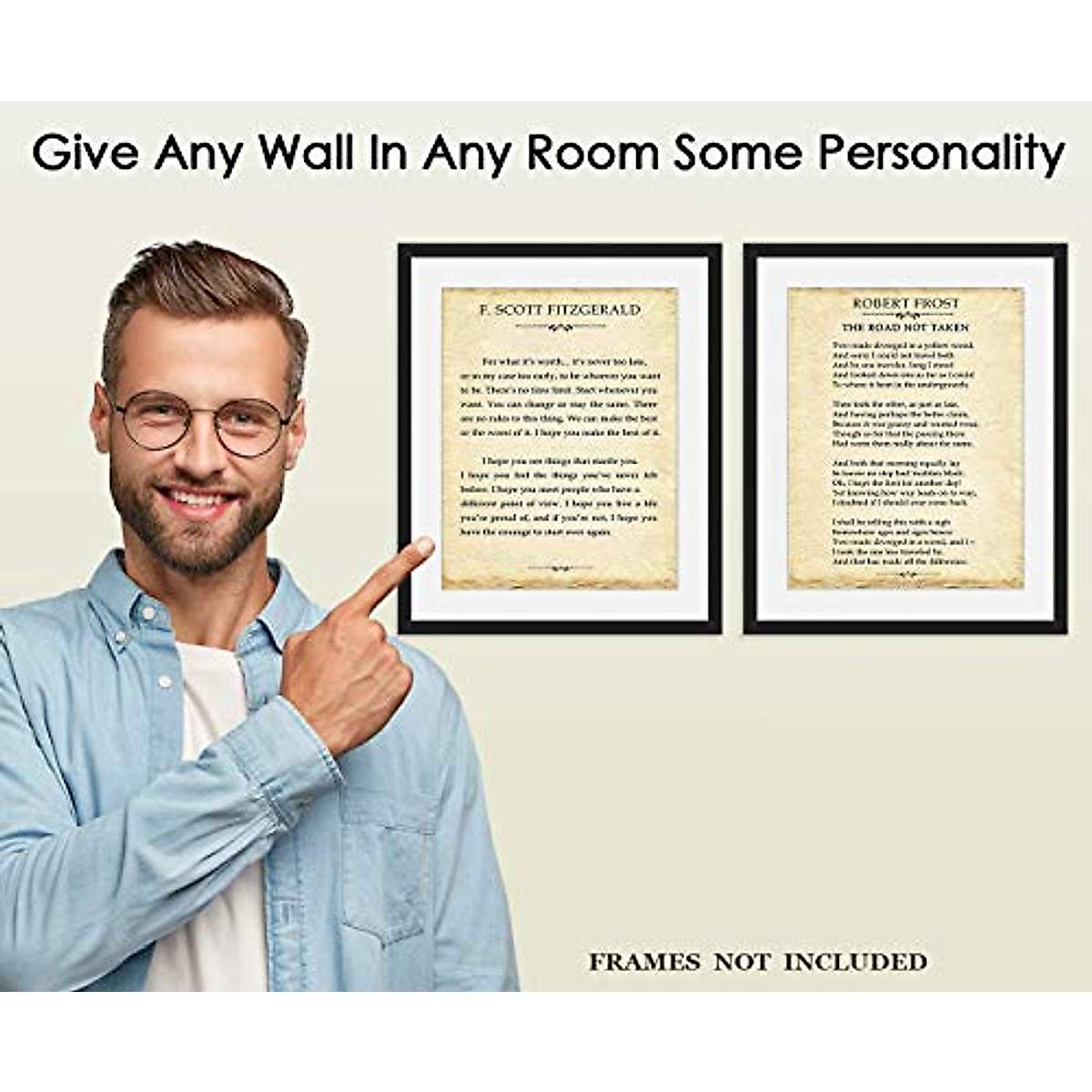Positive Affirmations Wall Decor for Kids: Robert Frost, F. Scott Fitzgerald Set of 2, 11x14 Inspirational, Motivational Poster & Motivational Wall Art Office Decor for Men & Women