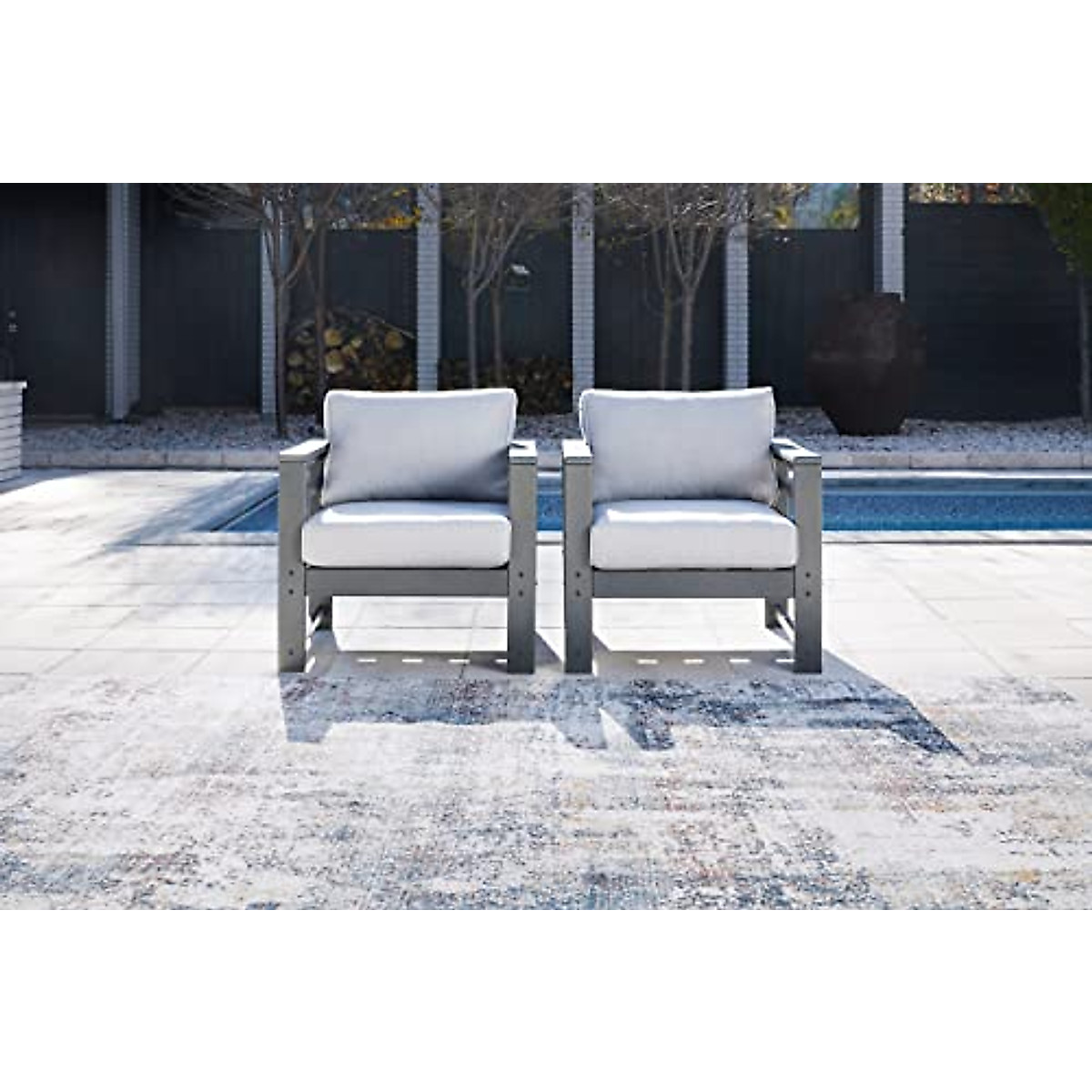Signature Design by Ashley Outdoor Amora HDPE Patio Lounge Chair, 2 Count, Charcoal Gray