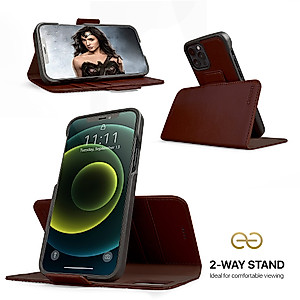 Dreem Fibonacci 2-in-1 Wallet Case for Apple iPhone 12 Mini - Luxury Vegan Leather, Magnetic Detachable Shockproof Phone Case, RFID Card Protection, 2-Way Flip Stand - Coffee