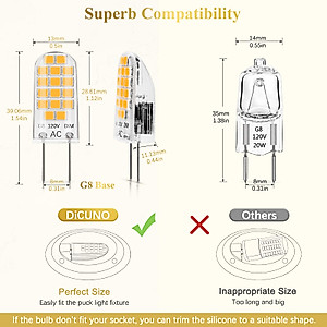 DiCUNO G8 LED Bulb Dimmable, 2W (20W Equivalent), Warm White 2700K, 120V, T4 JCD Type Bi-Pin Base Light Bulbs for Under Cabinet, Counter Lighting, 10-Pack