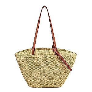 Handwoven Rattan vintage purse Bag Hollow Out Straw Beach Bag Handbag Beach Sea tote Basket Straw vacation Bag (brown)