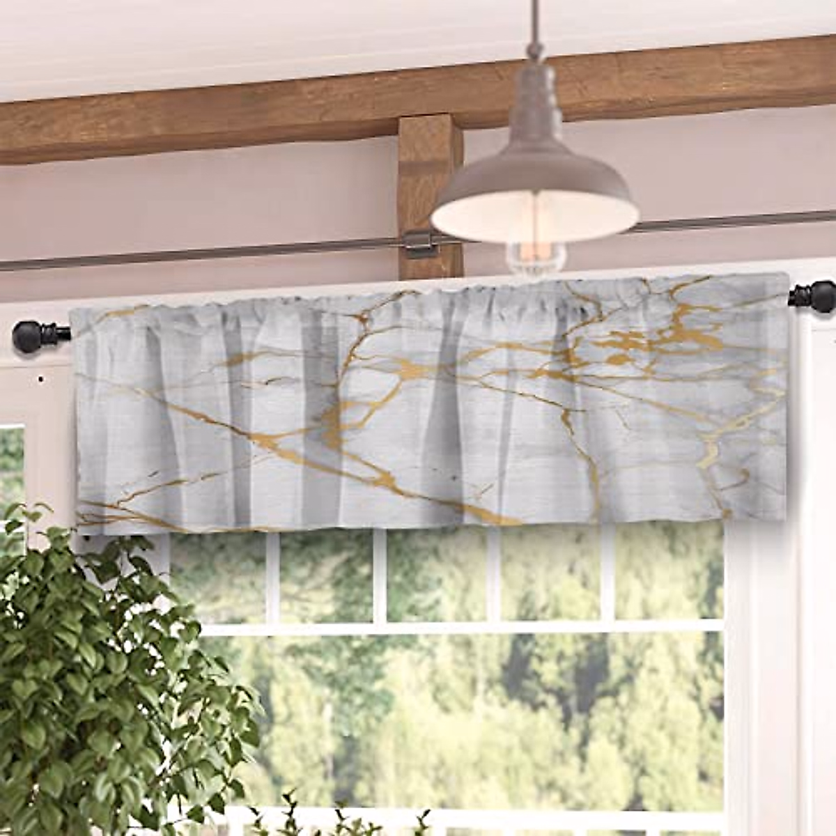 MCALK Luxury Gold Marble Kitchen Curtains Tiers and Valances Set 3 Piece for Windows White Background Kitchen Window Curtains Set,Modern Vintage Style Valances for Living Room(36" Tiers Set)