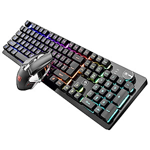Rechargeable Gaming Keyboard Mouse Combo,2.4G Wireless,16 Kinds of RGB LED Backlit,Mechanical Feeling Keyboards with Knob Control,2400dpi Ergonomic Mouse with 7 Color Breathing LED Light (Black RGB)