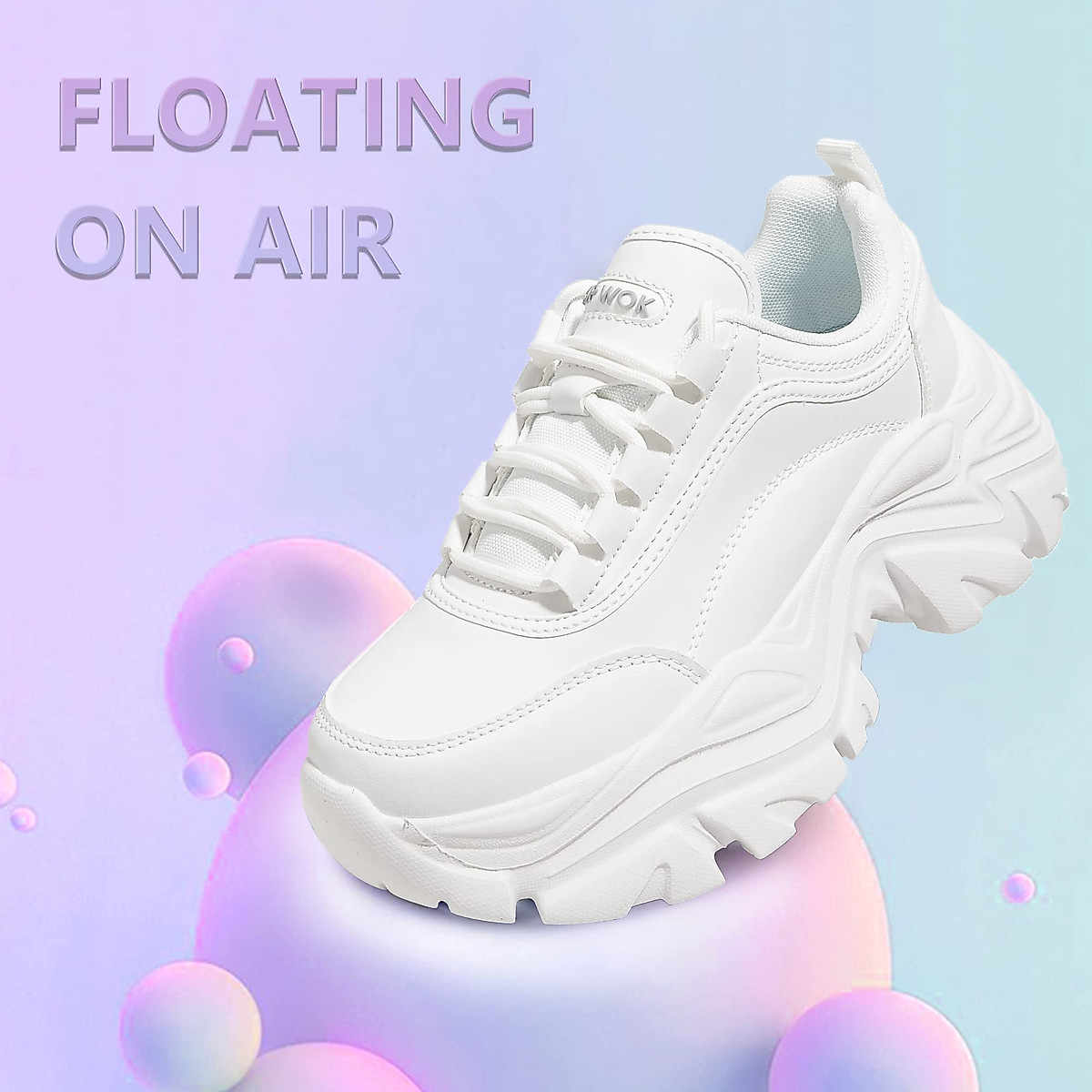 K KIP WOK Chunky Sneakers for Women Fashion Platform White Leather Casual Dad Shoes Comfortable Wedge Walking Sport Sneakers(White,8B(M) US