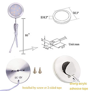 AIBOO 12V LED Under Cabinet Puck Lights Plug in, with Manual Switch, Single Puck LED Light for Closet,Counter,Showcase,12Vdc Low Voltage Wall Plug (Warm White)