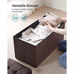 SONGMICS MAZIE Collection - 30 Inches Storage Ottoman Bench with Flipping Lid, Storage Chest Footstool, Load 660 lb, for Entryway, Living Room, Bedroom, Synthetic Leather, Brown ULSF45BR