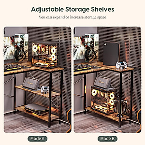 WASAGUN Small Computer Desk,35 Inch L Shaped Desk with Storage Shelves,Gaming Desk,Home Office Corner Reversible Pc Desk,Study Writing Table,Brown