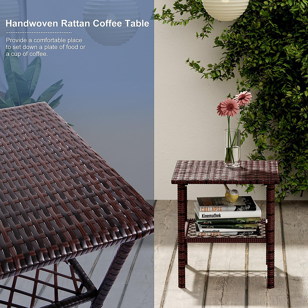 BALDPER 3 PCS Patio Conversation Chair Set with Coffee Table, Rocking Bistro Set, Outdoor Rocking Chairs Set, Wicker Furniture for Porch Deck Garden Poolside, Beige