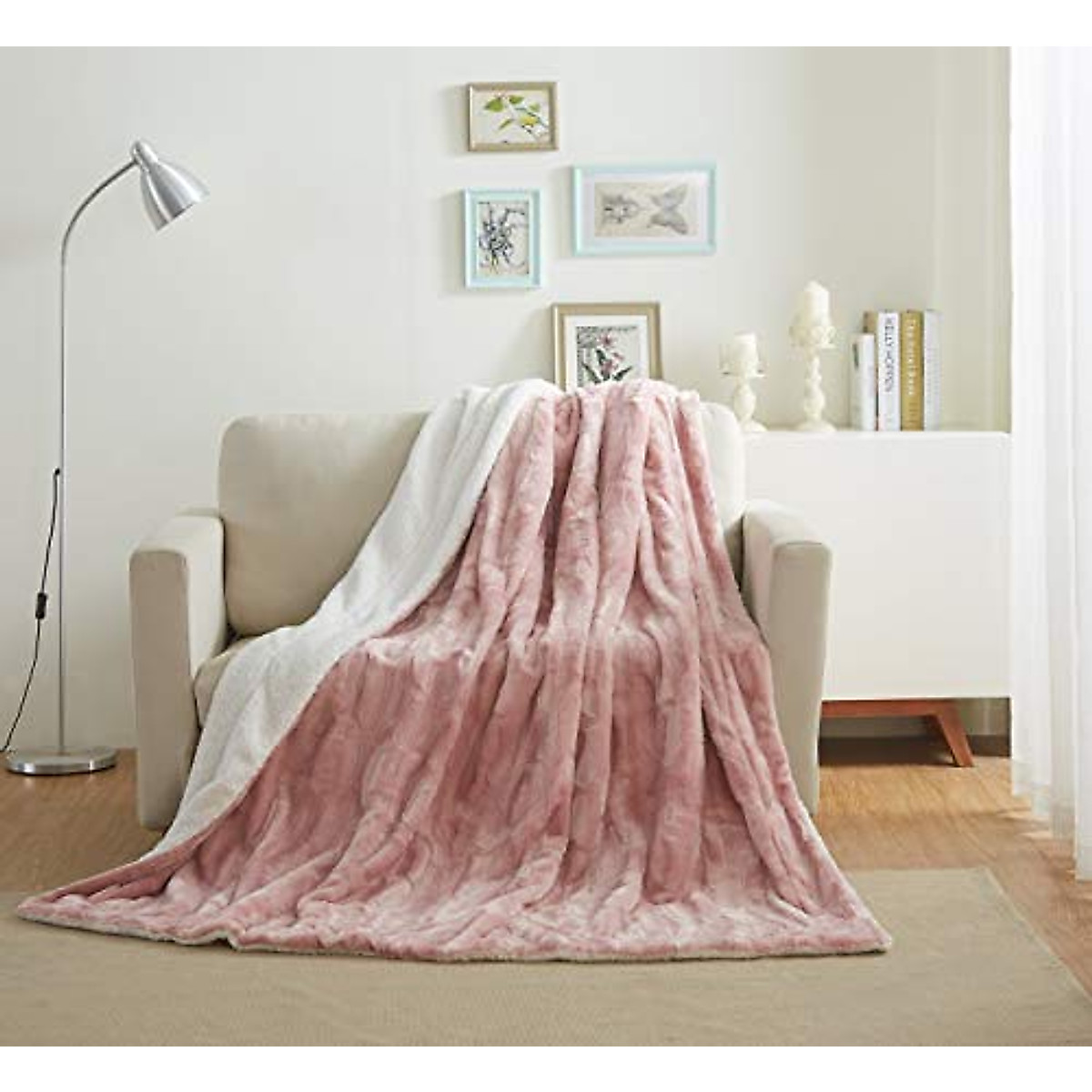 Tache 50x60 Faux Fur Blush Light Dusty Rose Gold Pink Super Soft Warm Throw Blanket