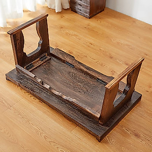 SINOBEST Bed Laptop Desk with Foldable Legs, Breakfast In Bed Serving Tray Table, Japanese Style Floor Table For Tea & Coffee, Antique Meditation Altar Table, Bay Window Wood Table (23.6”x13.4”x10.6”)