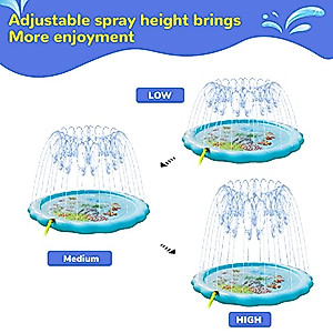 Josen 3-in-1 Baby Splash Pad, Kiddie Pool for Toddler, Sprinkler for Kids and Dogs, 67’’Inflatable Water Summer Toys, Outdoor Splash Play Mat, Outside Backyard Water Toys Gifts for Babies & Boys Girls