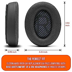 WC Freeze QC35 - Cooling Gel Ear Pads for Bose QC35 & QC35ii (QuietComfort 35) Headphones & More | Breathable Sports Fabric, Cooling Gel, Extra Thick & Cooler for Longer | Black