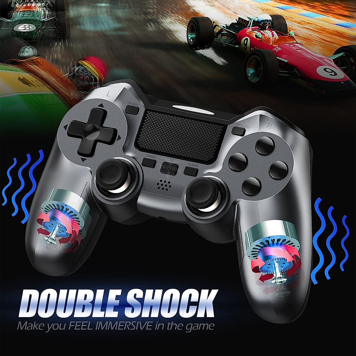 TERIOS Pro Gaming Controller Compatible with PS4 Pro, PS4 Slim, PC - Wireless Controller with Built-in Speaker and Stereo Headset Jack - Auto Fire Turbo Button