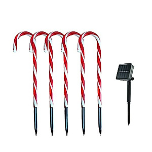fengchensety Led Christmas Candy Cane Lights Set Solar Panel or Battery Powered Stake Light for Home Garden Passage Courtyard Decoration Outdoor Lawn Lamp Christmas Candy Cane Light