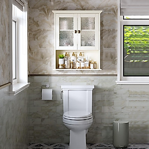 MXARLTR Wall Mount Bathroom Storage Cabinet, Medicine Cabinet with Tempered Glass Door and Buffering Hinge Over Toilet Storage Cabinet Wall Mounted Organizer Above Toilet Storage Cabinet (Cream White)