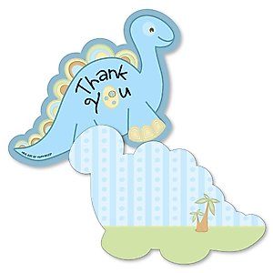 Big Dot of Happiness Baby Boy Dinosaur - Shaped Baby Shower or Birthday Party Thank You Note Cards with Envelopes - Set of 12