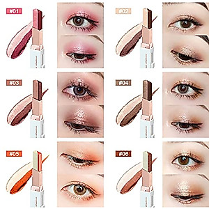 LOKFAR 12 Colors Glitter Eye-shadow Stick Set, Two-Tone Shimmer Gradient Eyeshadow Stick Double Colors Eyeshadow Stick Waterproof Glitter Eye Stick Eyeshadow Pen for Women Eye Makeup (6 Pcs)