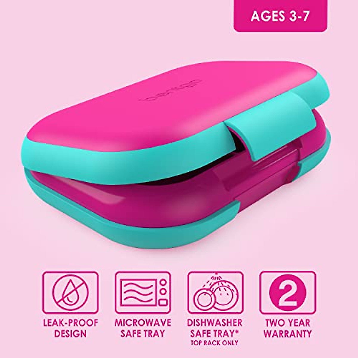 Bentgo® Kids Chill Lunch Box - Leak-Proof Bento Box with Removable Ice Pack & 4 Compartments for On-the-Go Meals - Microwave & Dishwasher Safe, Patented Design, & 2-Year Warranty (Fuchsia/Teal)