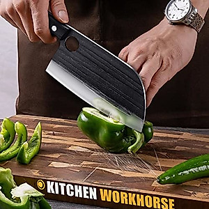 FUSIONKEI 11 Inch Slicing Knife Brisket Knife 7 Inch Hand Forged Serbian Chef Knife Full Tang Butcher Knife