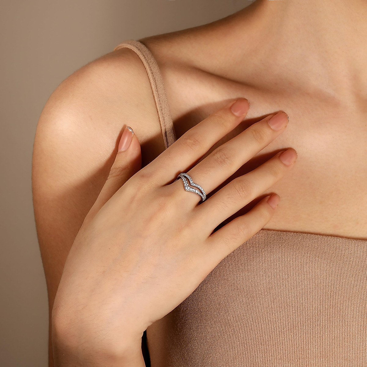 JALOKIVI 925 Sterling Silver Eternitys Ring for Women Double Chevron Cubic Zirconia Half Eternity Wedding Bands Size 12