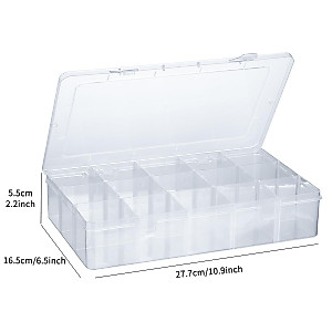 15 Grids Tackle Box Organizer, Large Clear Plastic Organizer Box with Adjustable Dividers for Beads, Art DIY, Crafts, Jewelry, Fishing Tackle with Label Stickers (1)