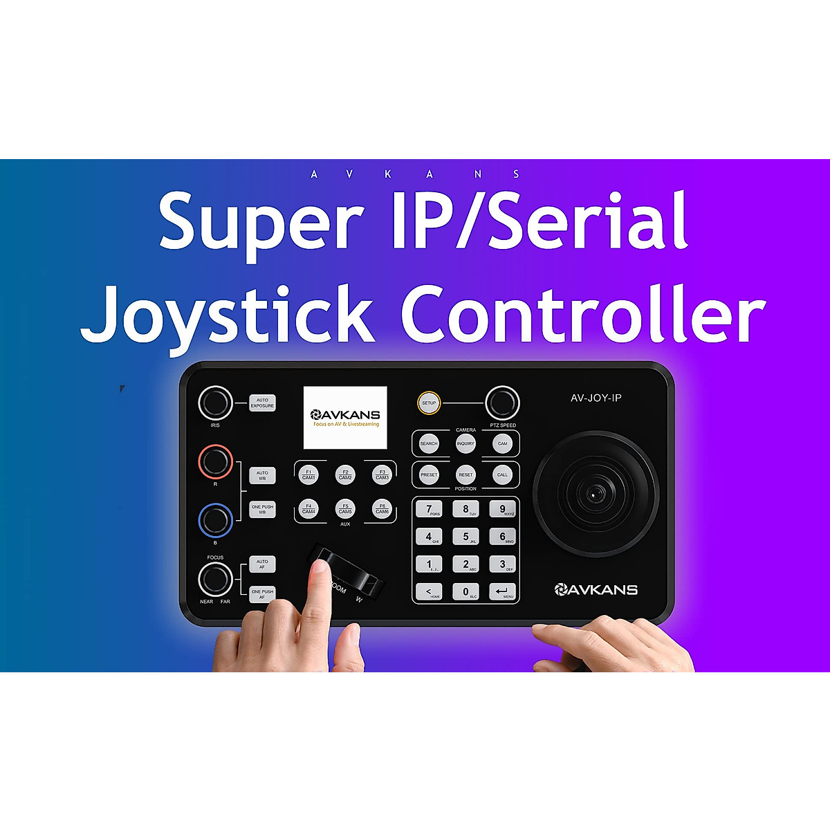 AVKANS Super PTZ Camera Joystick Controller, IP NDI PTZ Camera Controller Keyboard with 4D Joystick for Worship Church Live Streaming, PoE Enable (PTZ Controller with 2 inch Screen)