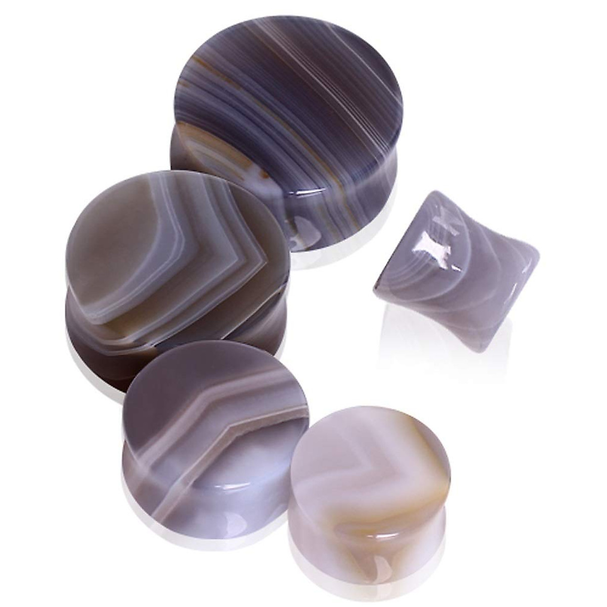 Pierced Owl Natural Grey Agate Stone Saddle Plugs, Sold as a Pair (25mm (1"))