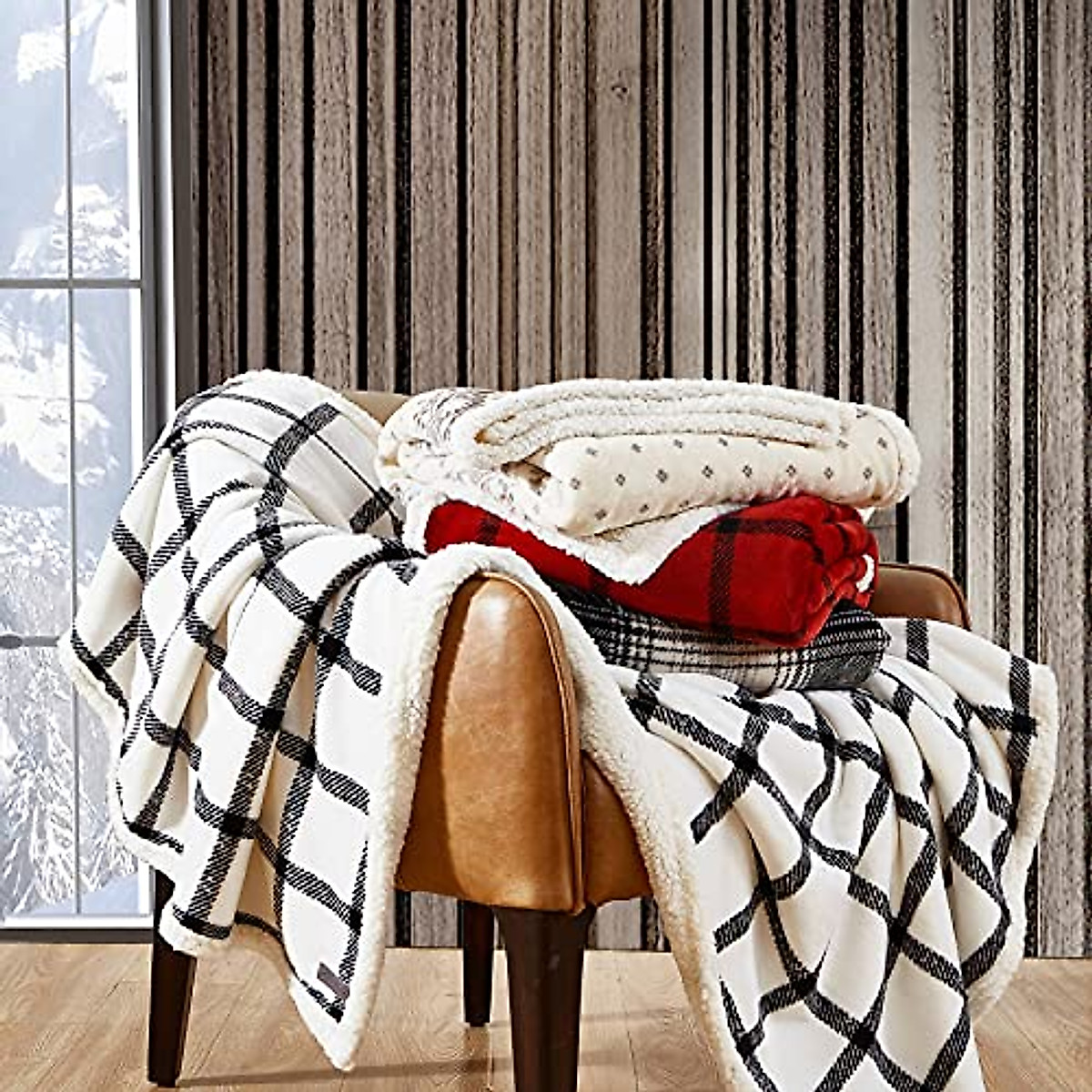 Eddie Bauer - Throw Blanket, Reversible Sherpa Fleece Bedding, Home Decor for All Seasons (Vail Plaid, Throw)
