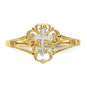 Size 7 - Solid 14k Gold Two-Tone Diamond-Cut Cross Ring (2mm)