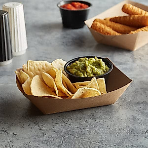 PaperMi Brown Paper Food Tray Disposable Kraft Hot Dog Tray, Paper Food Trays for Picnics, Carnivals, Camping - Food Serving Tray Holds Hot and Cold Food- USA Made (1Lb 100pc)