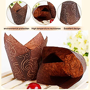 Tulip Cupcake Liners,100 pieces Cupcake Paper Muffin Cups with Gold Print for Baking, Perfect for Festive Occasion(Packaging Upgrade)