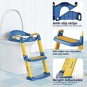 YMINA Potty Training Seat for Kids Toddlers Potty Training Toilet with Handles & Step Foldable Adjustable Comfortable and Anti-Slip Pad for Girls and Boys (Blue)