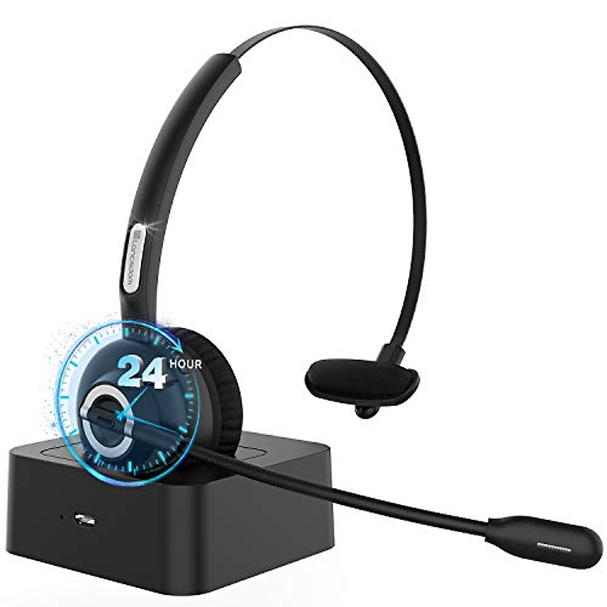 Bluetooth Headsets with Mic, Up to 24 Hrs Talk Time Trucker Wireless Headset with Microphone for Cell Phones, Large Capacity Battery for Office, Business