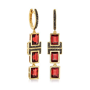 Ross-Simons 6.50 ct. t.w. Garnet and .20 ct. t.w. Black Spinel Drop Earrings in 18kt Gold Over Sterling