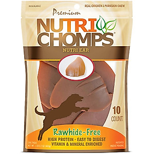 NutriChomps Dog Chews, Ear-Shaped, Easy to Digest, Rawhide-Free Dog Treats, 10 Count, Real Chicken flavor