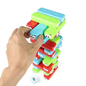 HOMSEEK Tumbling Tower Stacking Blocks,Colored Cartoon Plastic Building Blocks Board Toppling Colorful Cube