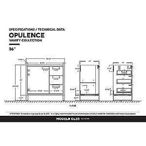 Fine Fixtures Opulence Collection 36 in. W x 18 in. D x 33 in. H Bathroom Vanity in Mint Green with White Matte Sintered Stone Sink - Chrome Hardware