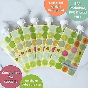 Sage Spoonfuls Reusable Baby Food Pouches - 6 Pack, Baby Food Storage, Pouches Toddler, Refillable Squeeze Pouch for Kids (Fruit Dot), Dishwasher and Freezer Safe, BPA Free