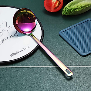 HOMQUEN Ladle, Stainless Steel Kitchen Ladle with Titainium Rainbow Plating, Soup Ladle, Cooking Ladle, Metal Soup Spoon for Cooking, Dishwasher Safe