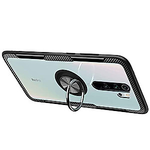 Redmi Note 8 Pro Case,360° Rotating Ring Kickstand Protective Case,Silicone Soft TPU Shockproof Protection Thin Cover Compatible with[Magnetic Car Mount] for Xiaomi Redmi Note 8 Pro (Navy/Silver)