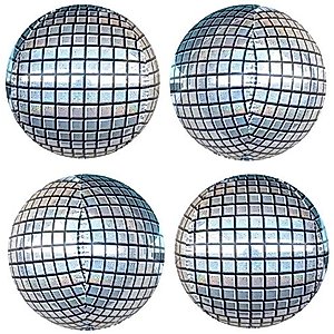 4Pcs 22inch Silver Disco Ball Balloon Party 4D Large Round Inflatable Sphere Shaped Aluminum Foil Mirror Balloon Birthday Grad Party Wedding Baby Shower Marriage Graduation Decor Supplies