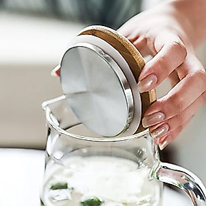 hjn Glass Water Pitcher with Wood Lid Water Carafe with Handle - Fridge Glass Jug for Hot/Cold Water & Iced Tea Beverage, juice,Milk-1500ml /1.5liters…