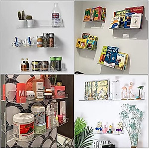 facinlay Acrylic Shelves, Clear Floating Shelf, Wall Ledge Bookshelf,Kids Bookshelf, Invisible Spice Rack, Thick Bathroom Storage Shelves, Display Organizer for Office Kitchen, 15" L, Set of 3