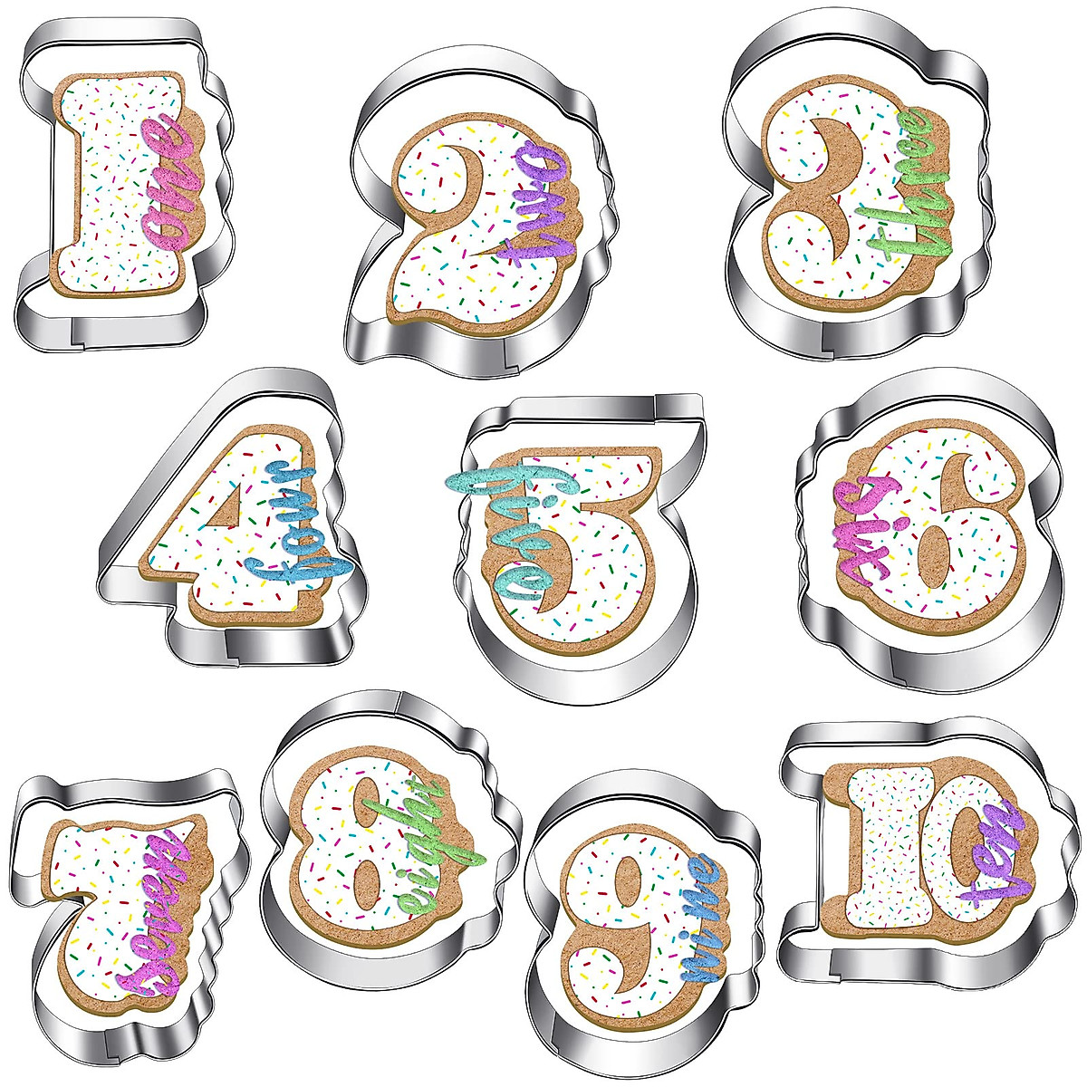 10 Pieces Number Cookie Cutters Birthday Cookie Cutters Numbers with Words Vintage Cookie Cutter Number Cookie Mould for Birthday Baking Home Kitchen Biscuit Baby Shower Party Supplies
